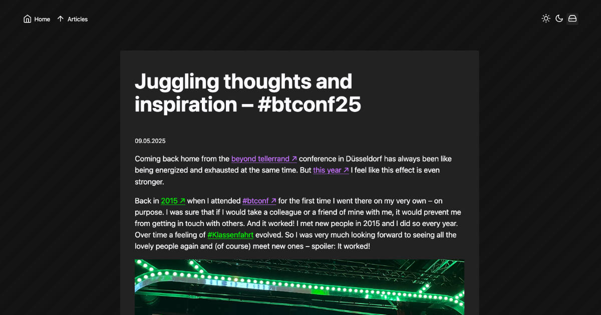 ⇾ “Juggling thoughts and inspiration – #btconf25” by Flo Kosiol